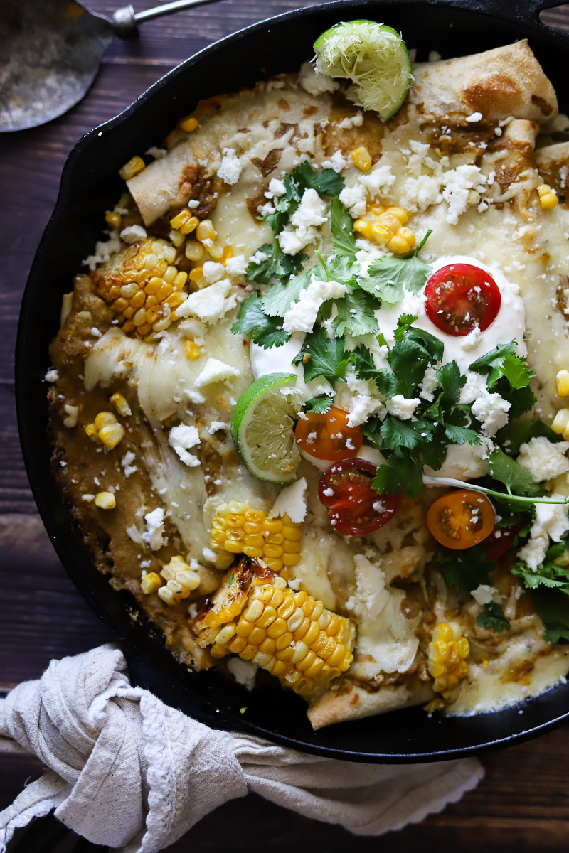 Sweet Corn Chicken Enchiladas with Roasted Tomatillo Salsa - Butternut ...